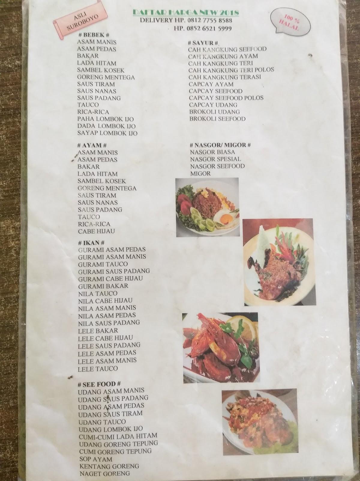 Menu at Bebek Goreng Lombok Ijo restaurant, Pangkalan Kasai
