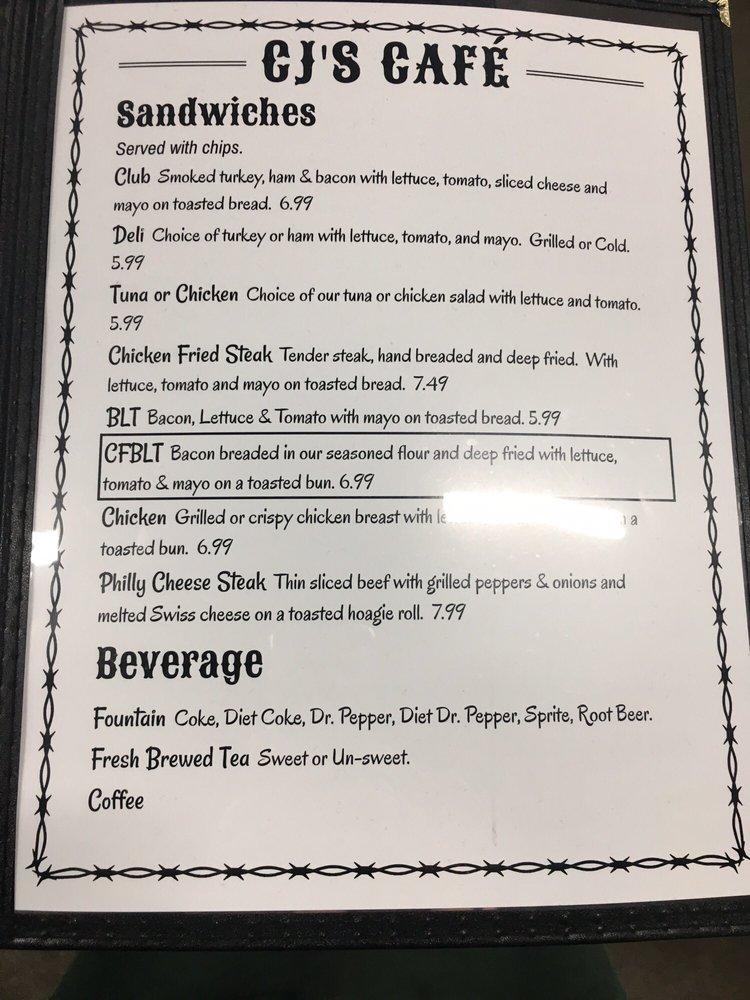 Menu at CJ's Cafe, Detroit