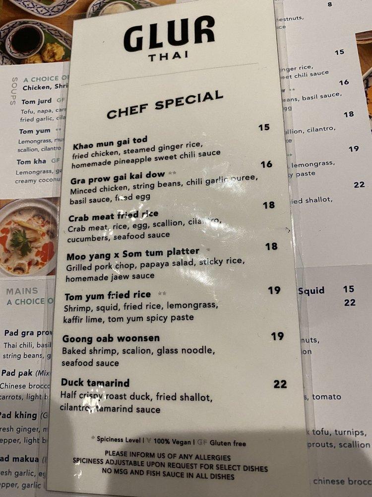 Menu at Glur restaurant, New York City
