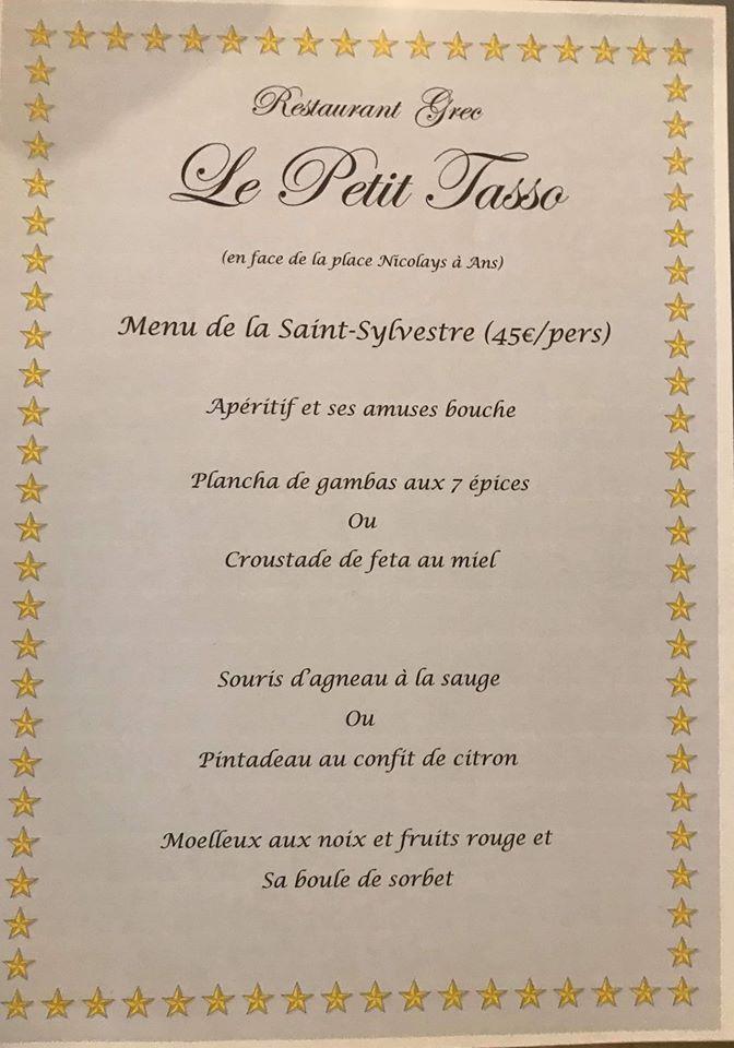 Menu at Le Petit Tasso, Ans, Rue Walthère Jamar 155