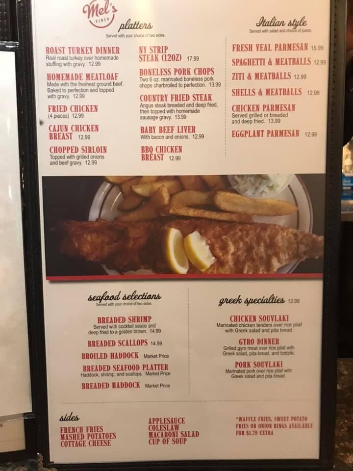 Menu at Mel's Diner cafe, Rochester, Mt Read Blvd