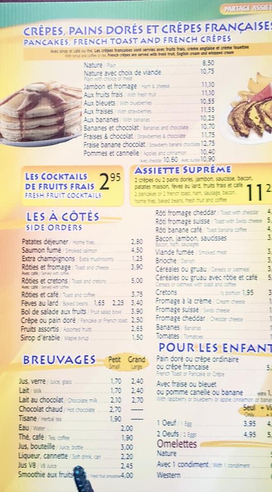 Menu at Restaurant Chez Manuel Inc, Montréal