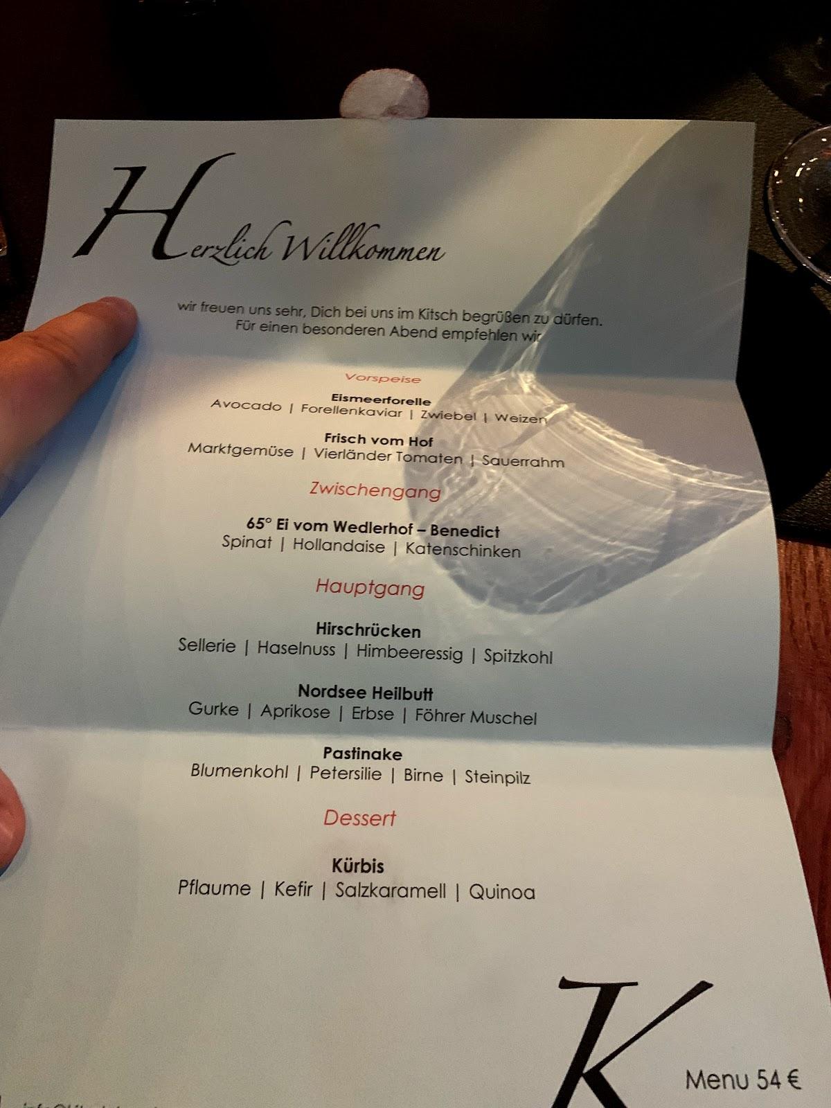 Speisekarte von Restaurant Kitsch, Hamburg
