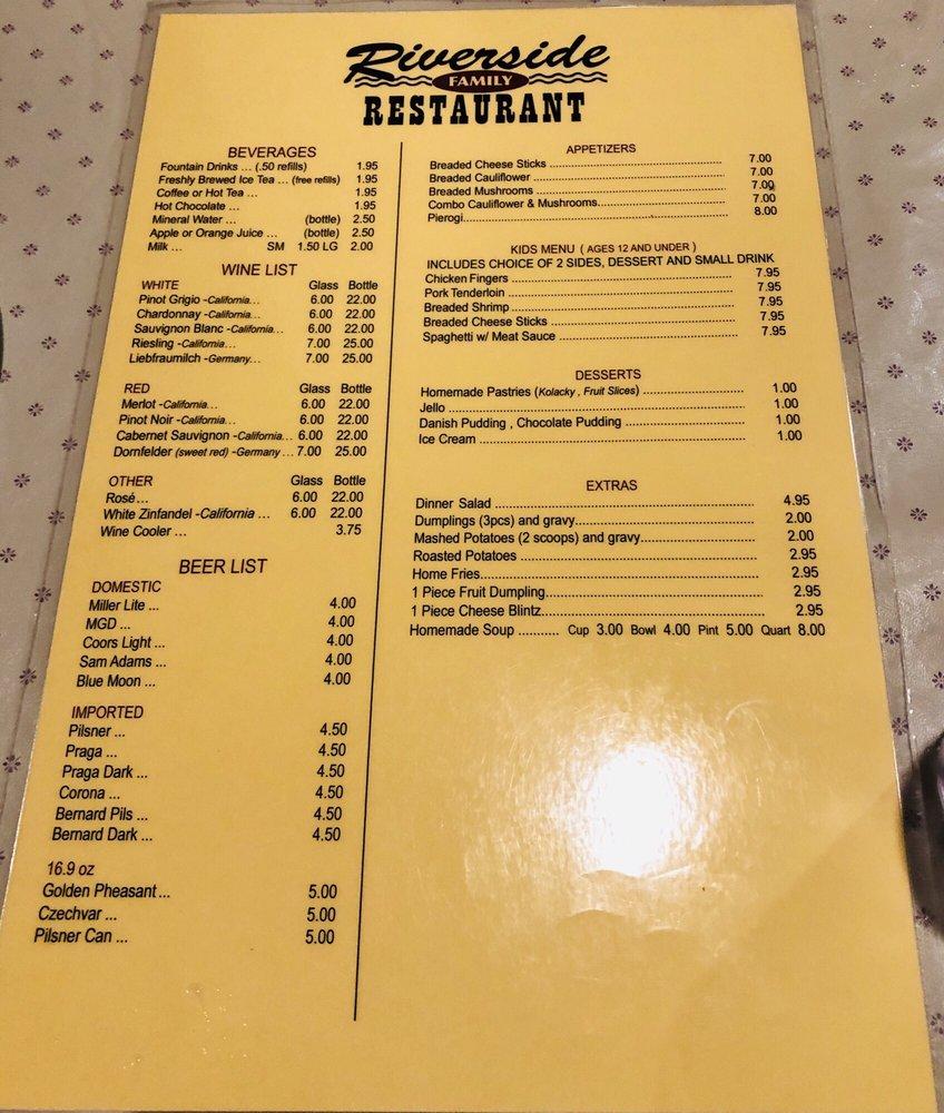 Menu at Riverside Restaurant, Riverside