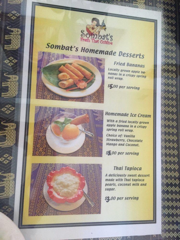 Menu at Sombat's Fresh Thai Cuisine restaurant, Hilo