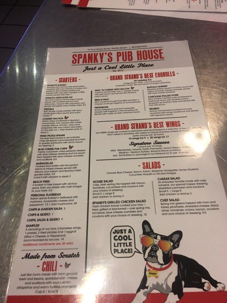 Menu at Spanky's Pub House, Myrtle Beach
