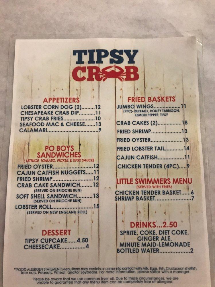 Menu at Tipsy Crab Seafood & Bar, Richmond