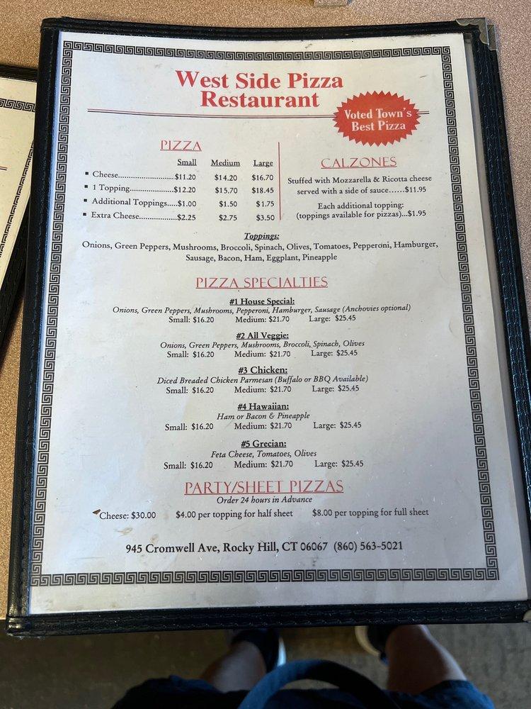 Menu at West Side Pizza Restaurant, Rocky Hill