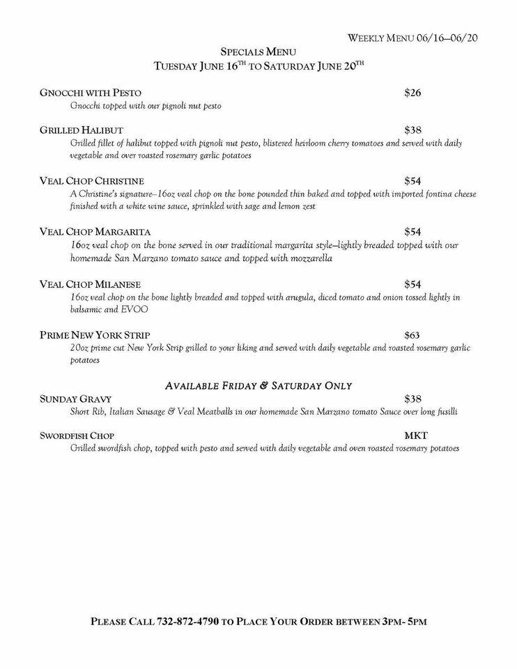 Menu at Christine's restaurant, Atlantic Highlands