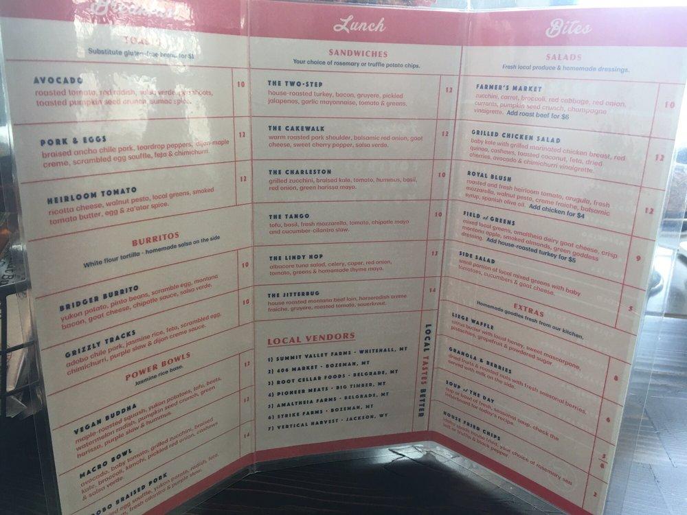 Menu at Foxtrot restaurant, Bozeman