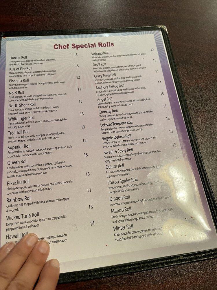Menu at Hanabi Japanese Cuisine restaurant, Duluth