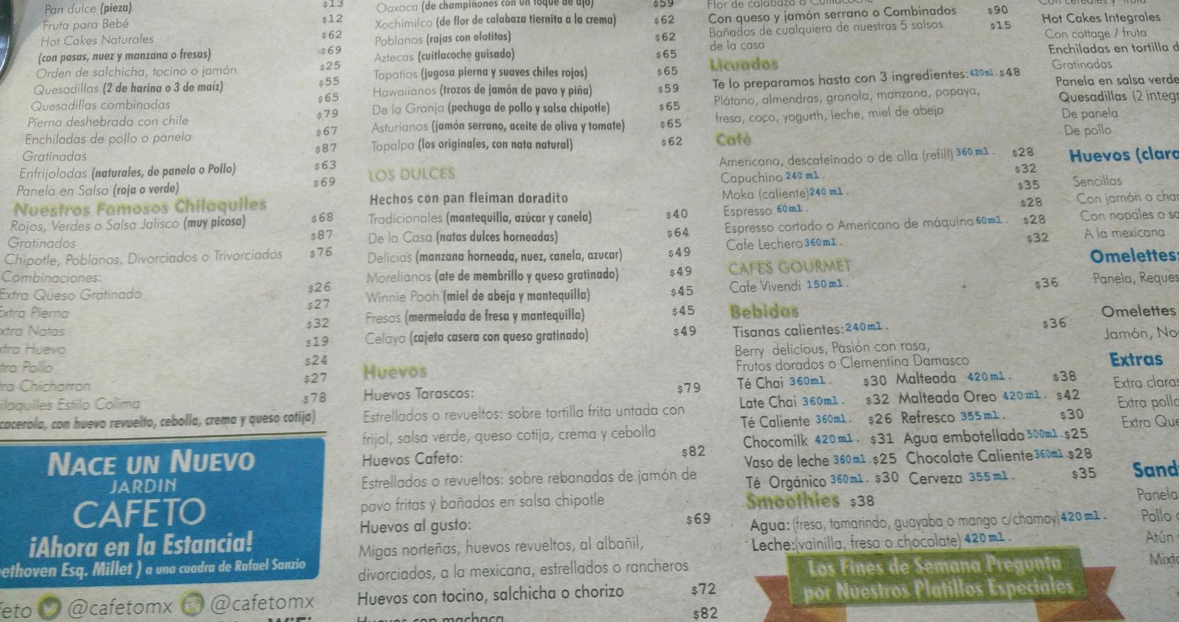 Carta de Cafeto La Estancia, Zapopan, Av. Ludwig Van Beethoven # 5296