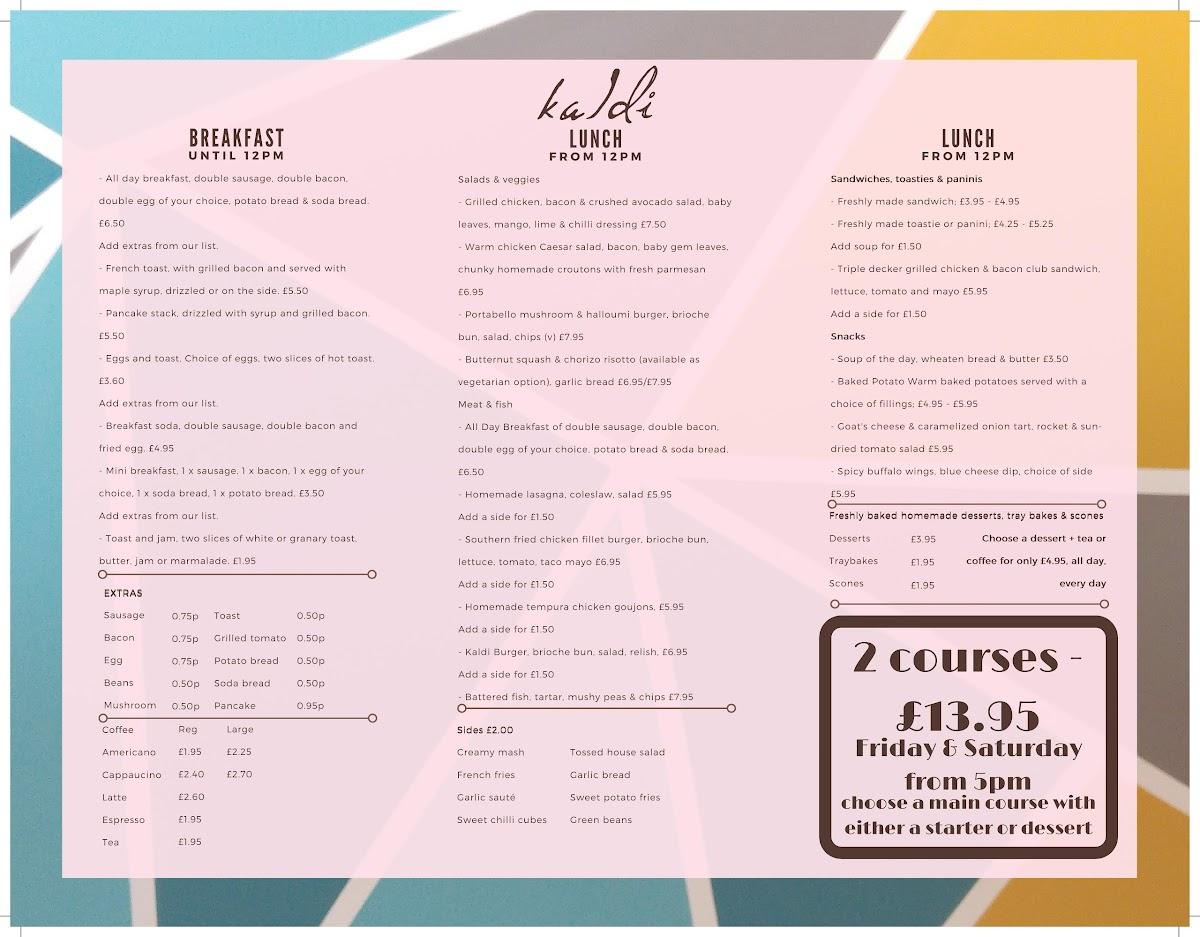 Menu at Kaldi Cafe Bistro, Conlig