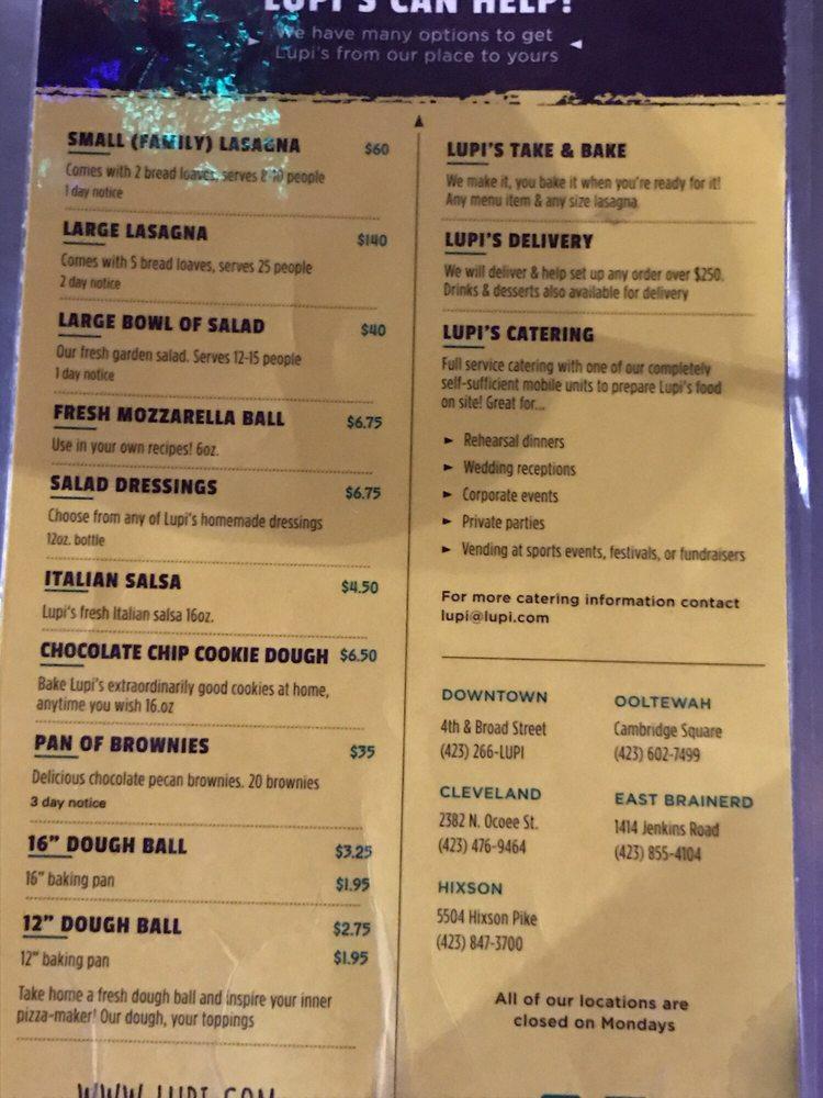 Menu at Lupis Pizza Pies pizzeria, Cleveland