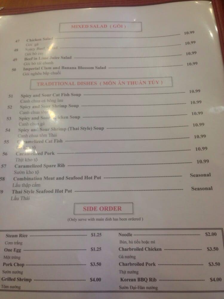 Menu at New Saigon Restaurant, Bakersfield