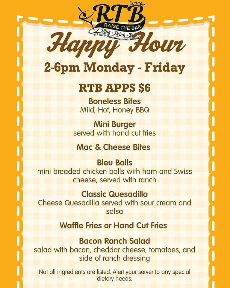Menu at Raise The Bar Lounge, South Amboy