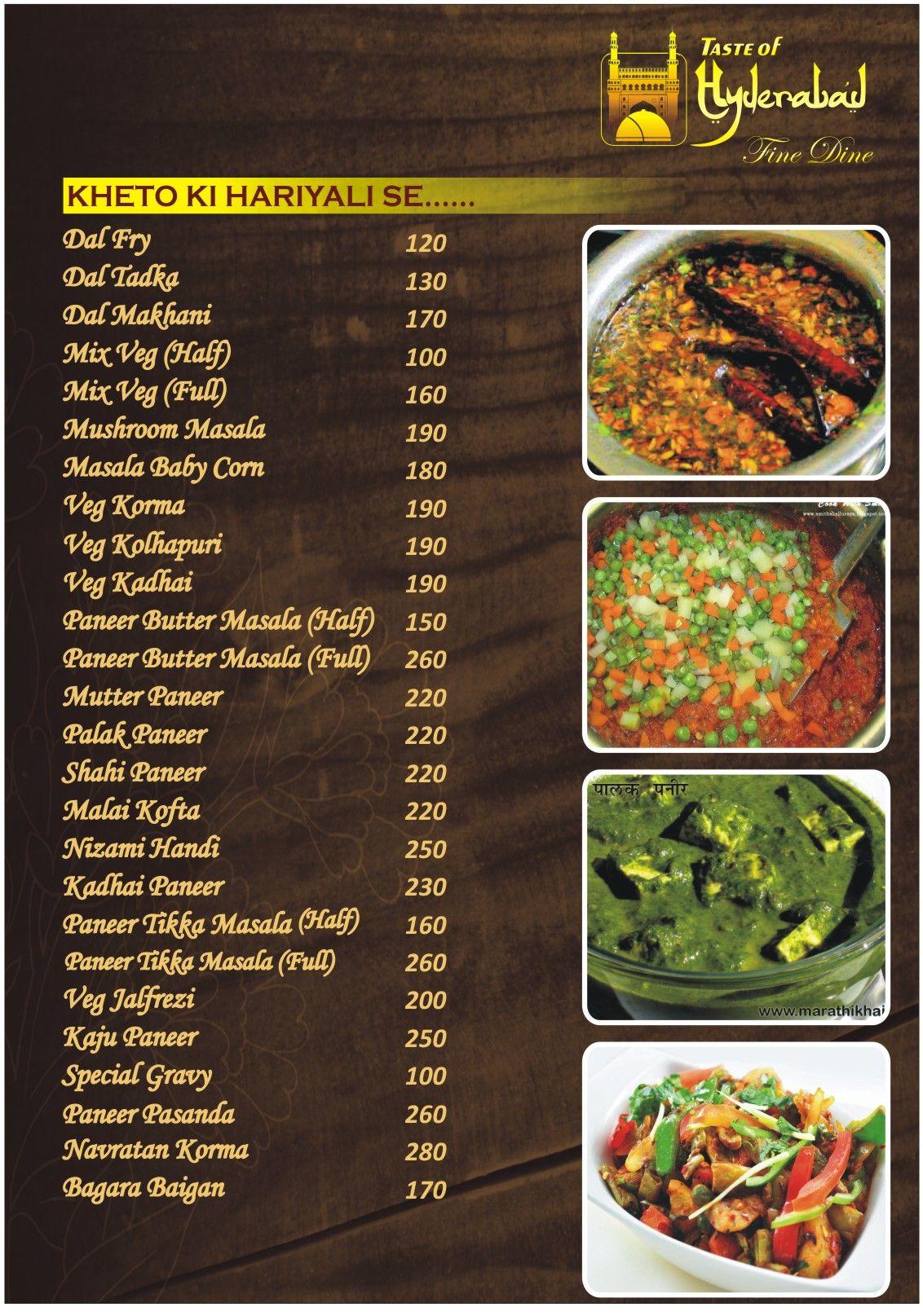 Menu at Taste of Hyderabad (TOH), Pune, 5th Avenue