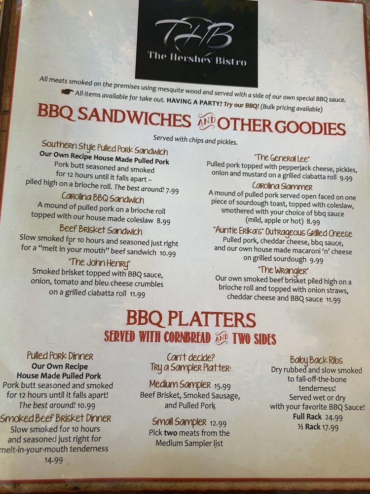 Carta del restaurante The Hershey Bistro, Estados Unidos