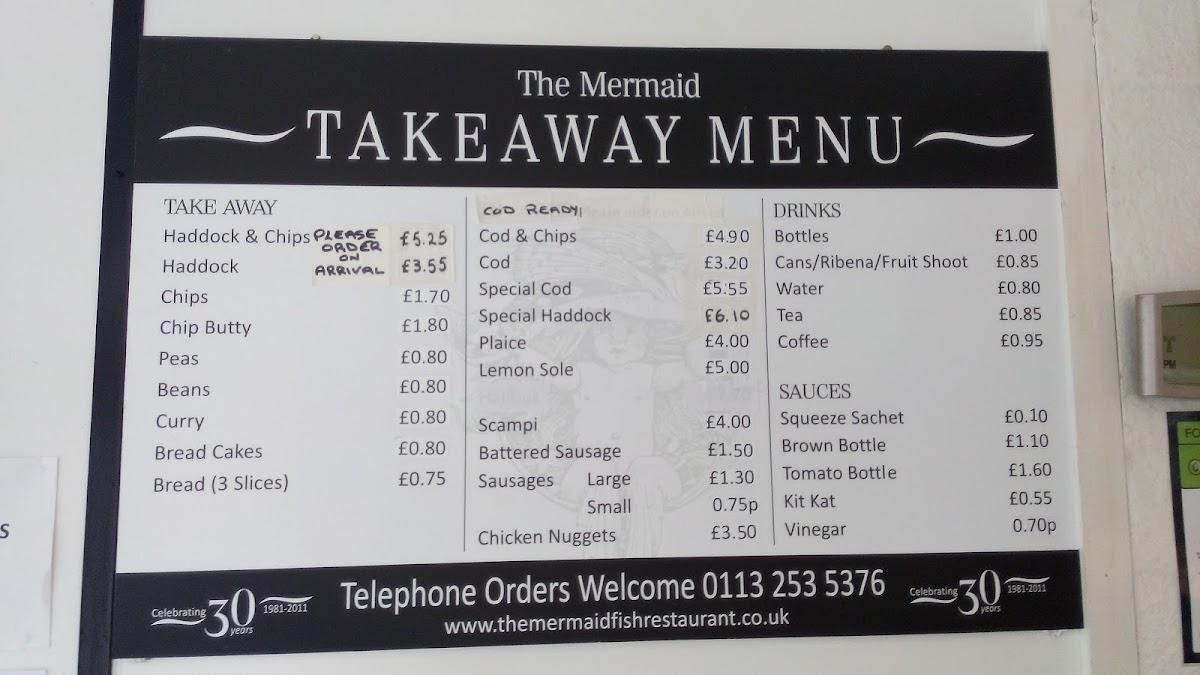 Menu at The Mermaid Fish Restaurant, Leeds