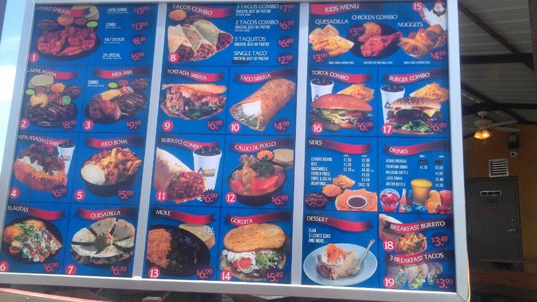 Menu at El Pollo Rico # 4 fast food, Austin, 730 W Stassney Ln