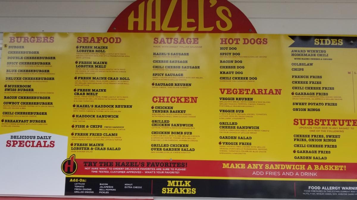 Menu at Hazel's Take-out fast food, Rockland