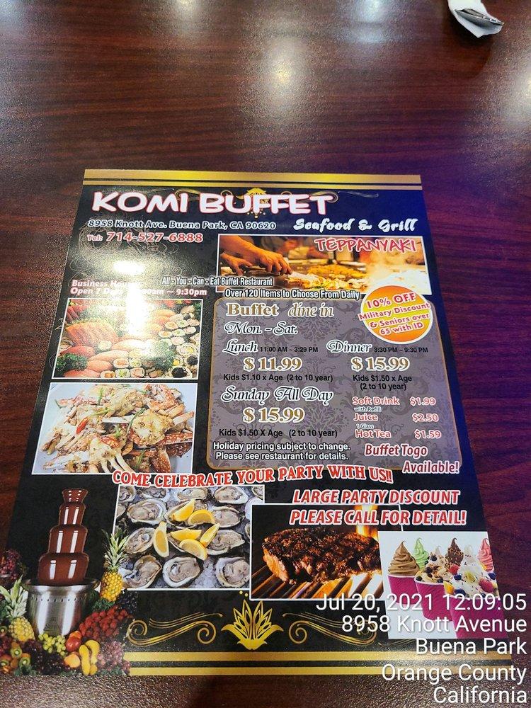 Menu at Komi Buffet restaurant, Buena Park