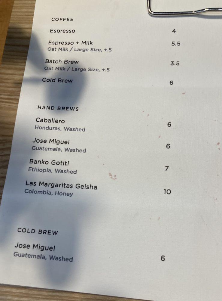 Menu at La Cabra cafe, New York City