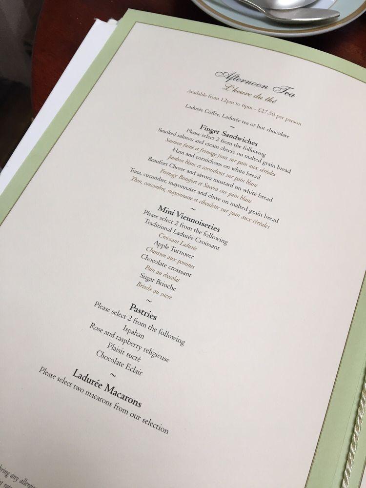Menu at Ladurée cafe, London, 1 The Mkt