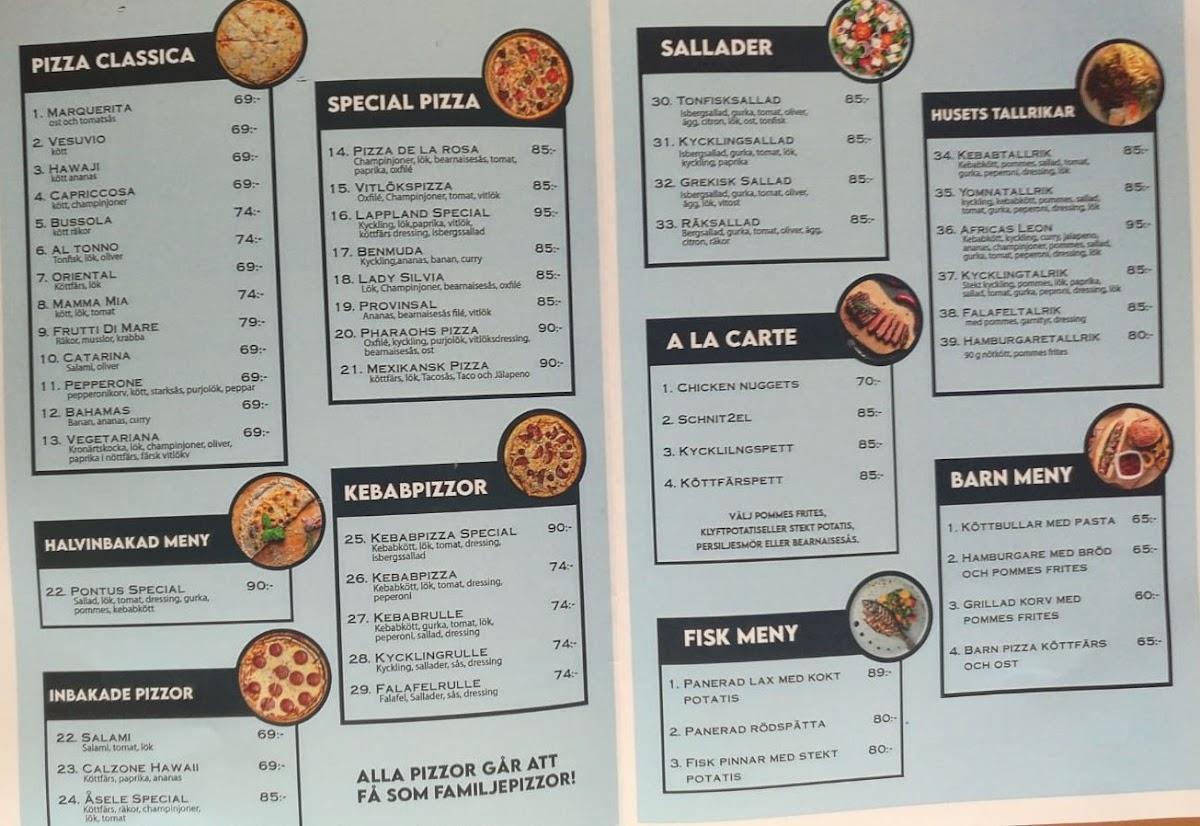 Menu at Lapplands Restaurang och Pizzeria Åsele, Åsele