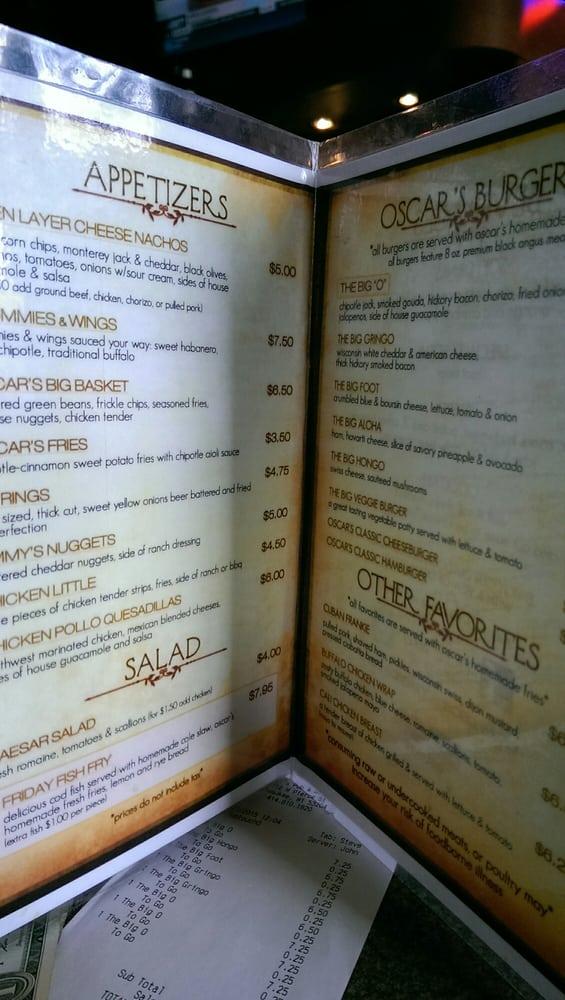 Menu at Oscar's Pub & Grill, Milwaukee
