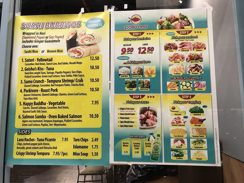 Menu at Poke One restaurant, San Bruno