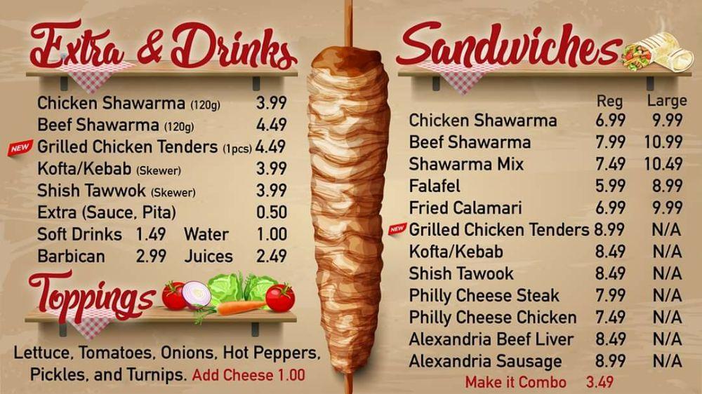Menu at Taza Xpress Shawarma restaurant, Brampton, N Park Dr #23