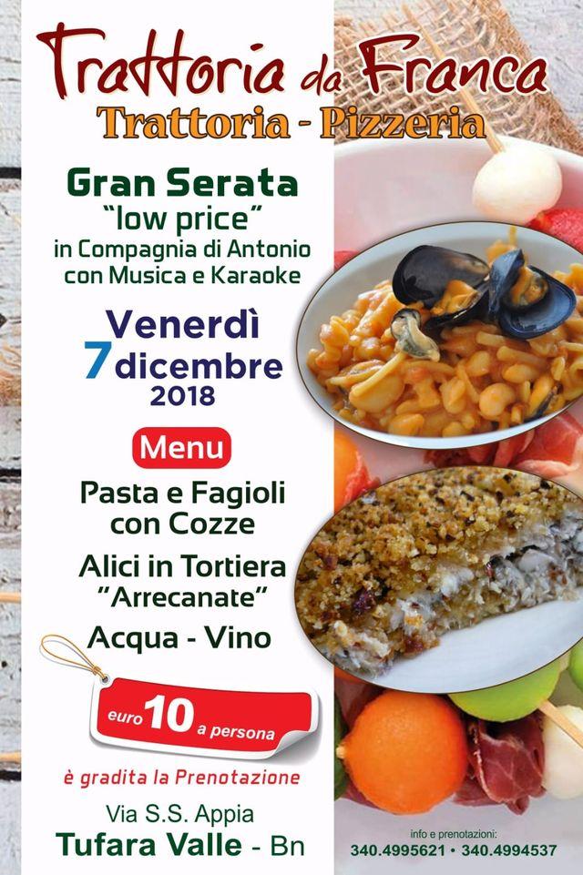 Menu da Trattoria Da Franca ristorante, Tressanti