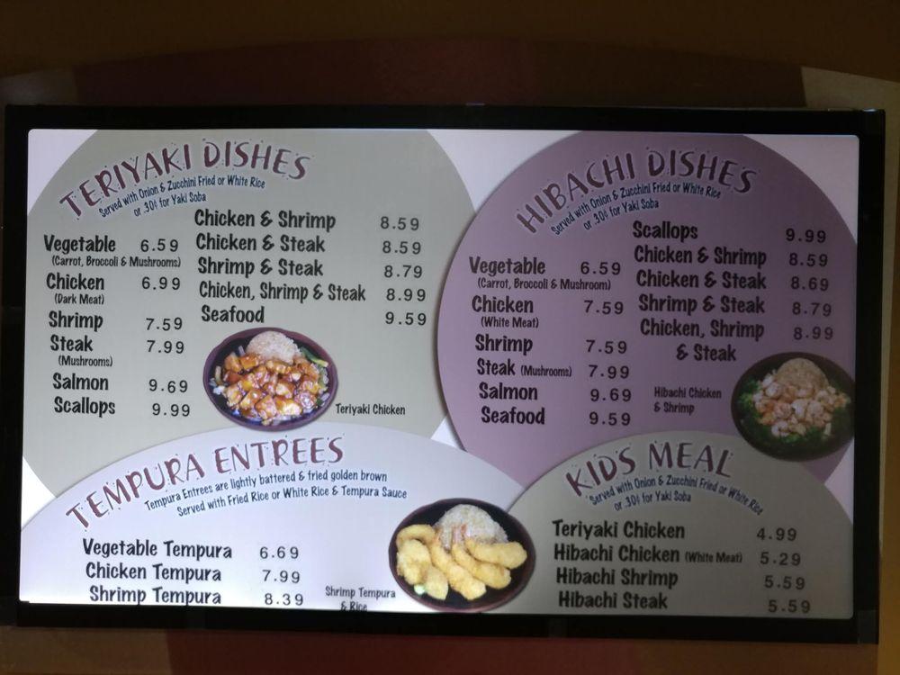 Menu at Hibachi Japan restaurant, Raleigh, Wake Forest Rd