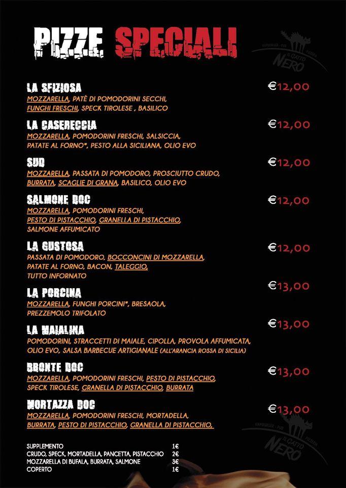 Menu at Il Gatto Nero pub & bar, Santa Teresa di Riva
