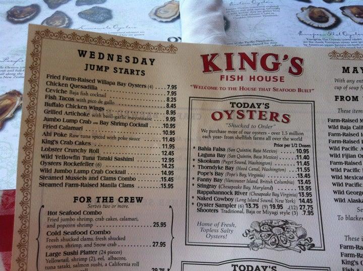 Menu at King's Fish House restaurant, Laguna Hills