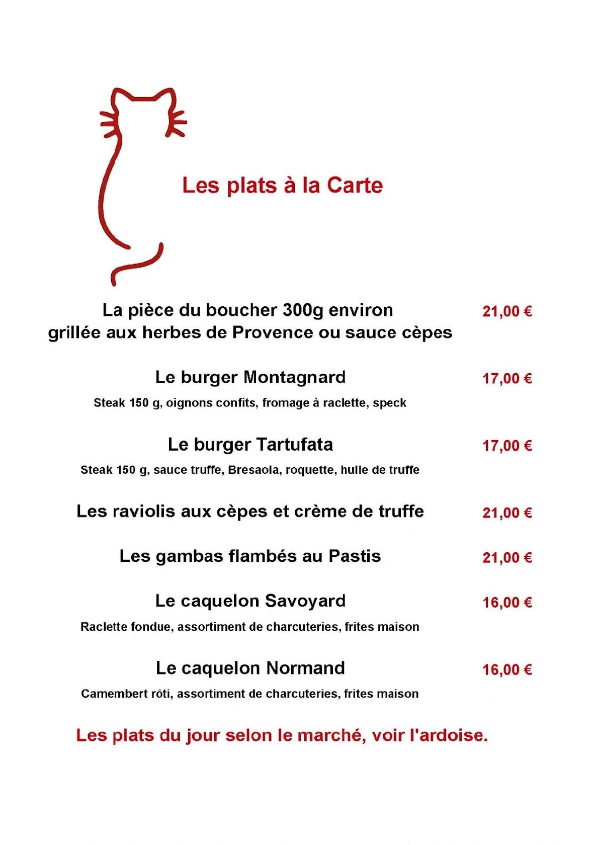 Menu au Le Chat Vert, Restaurant., Livry