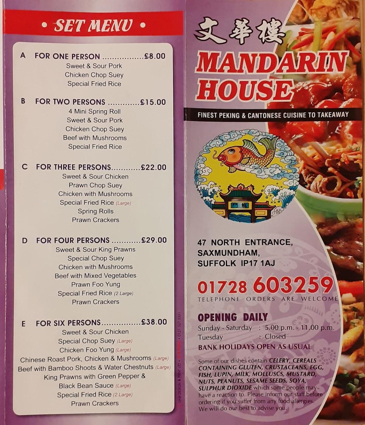 Menu at Mandarin House fast food, Saxmundham