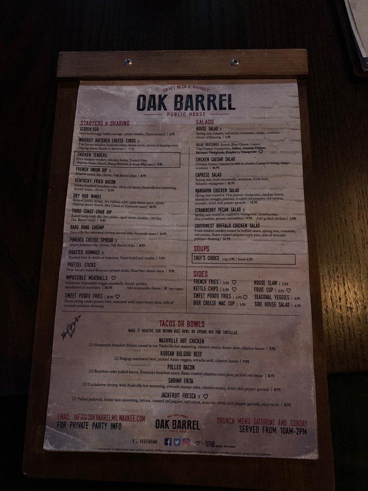 Menu at Oak Barrel Public House, Milwaukee
