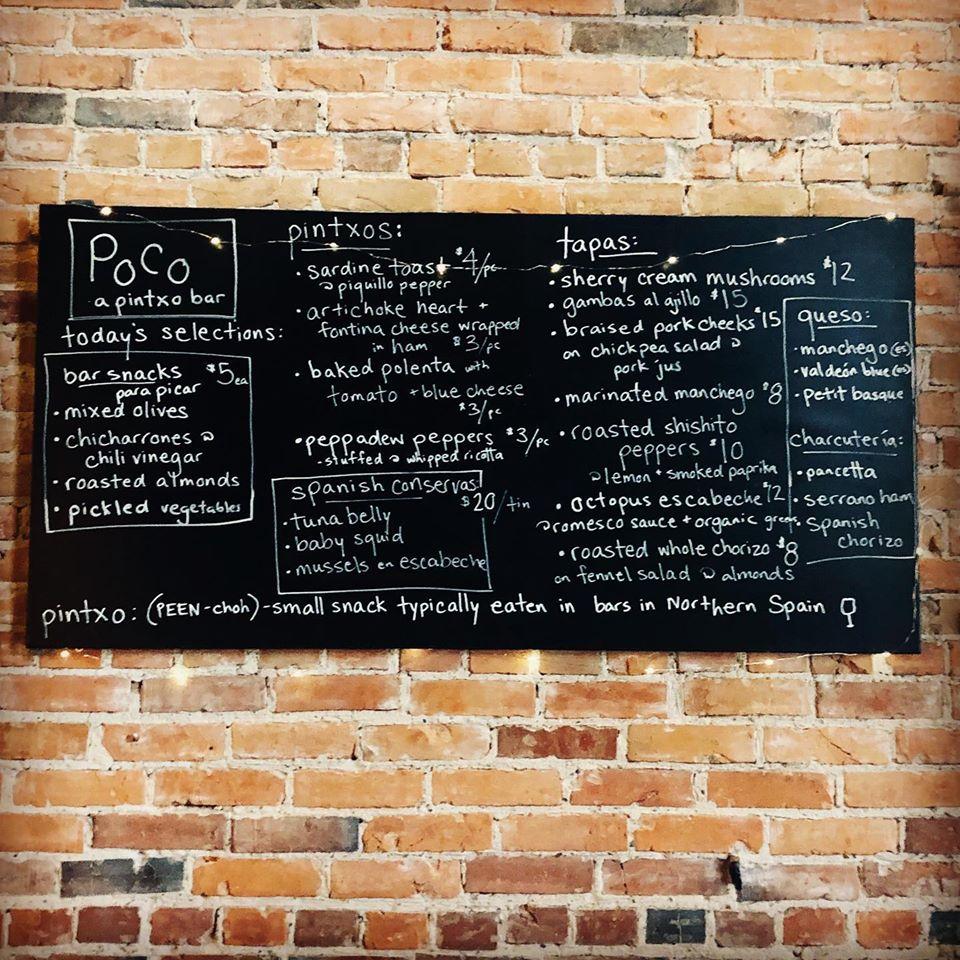 Menu at Bar Poco, Victoria