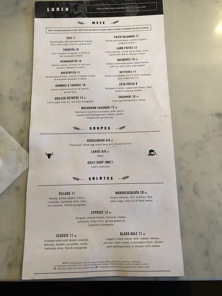 Menu at Stella's restaurant, Charleston, 114 St Philip St A