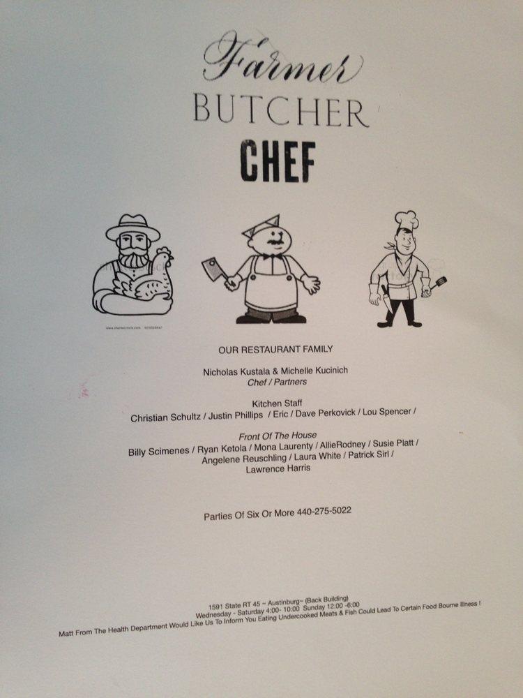 Menu at The Farmer Butcher Chef Bistro steakhouse, Austinburg