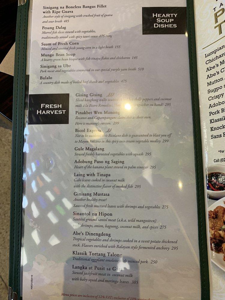 Carta del restaurante Abe, Muntinlupa, C2CH+WMM