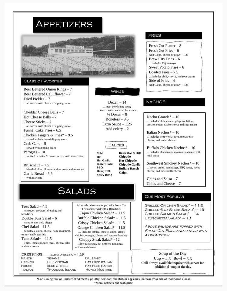 Menu at Irvin's On Main restaurant, Bellwood