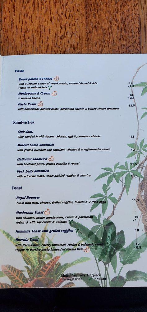Menu at Jam., Antwerp