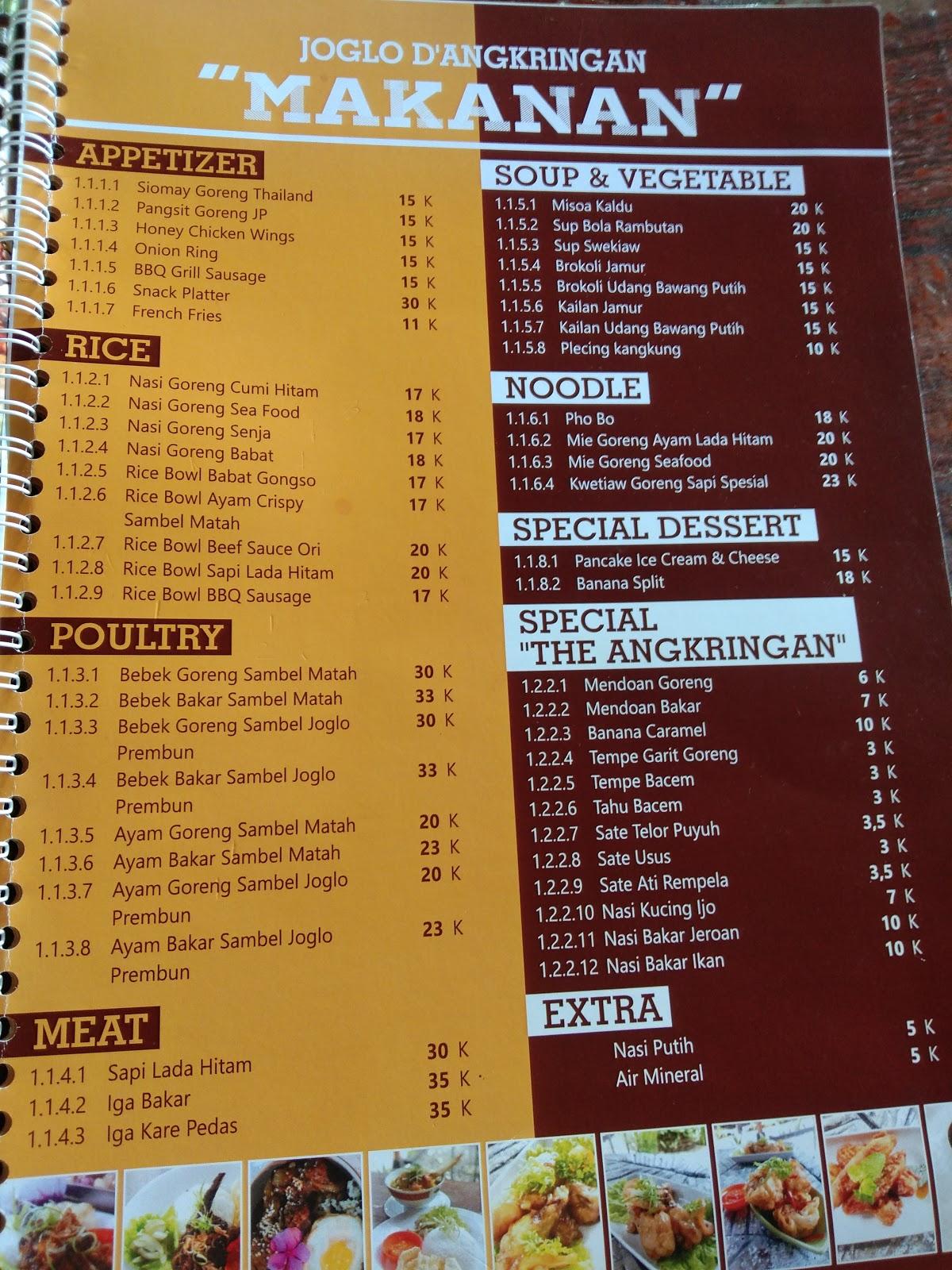 Menu at JOGLO PREMBUN The Angkringan restaurant, Indonesia