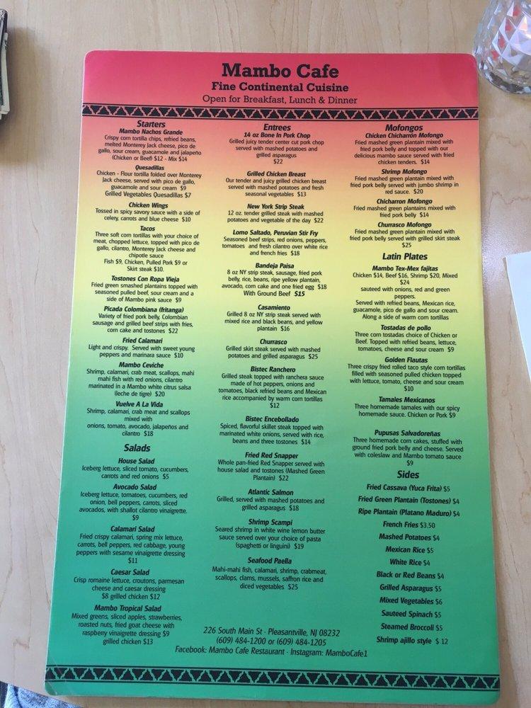 Menu at Mambo Café cafe, Pleasantville