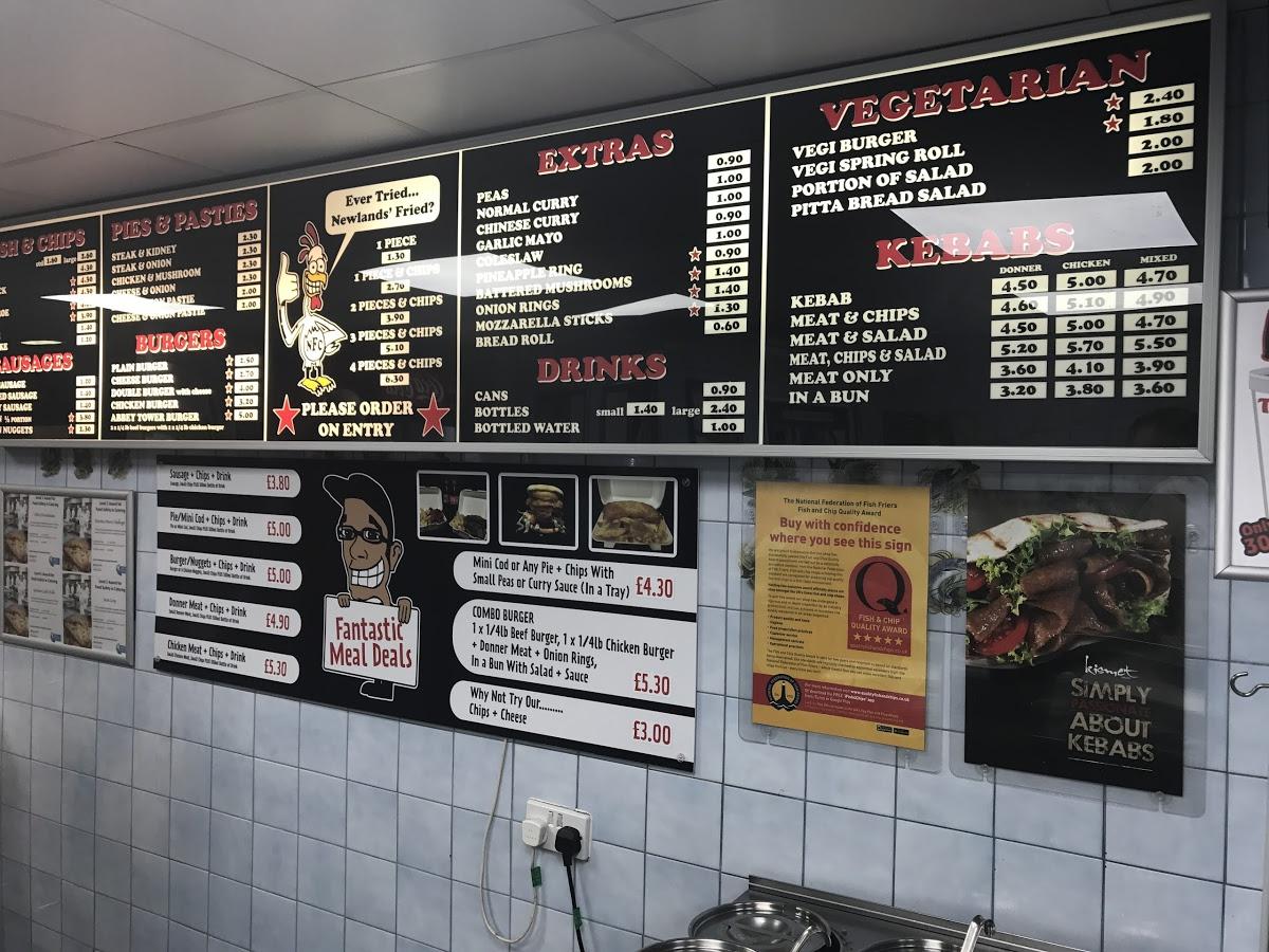 Carta de Newlands Fish Bar, Pershore