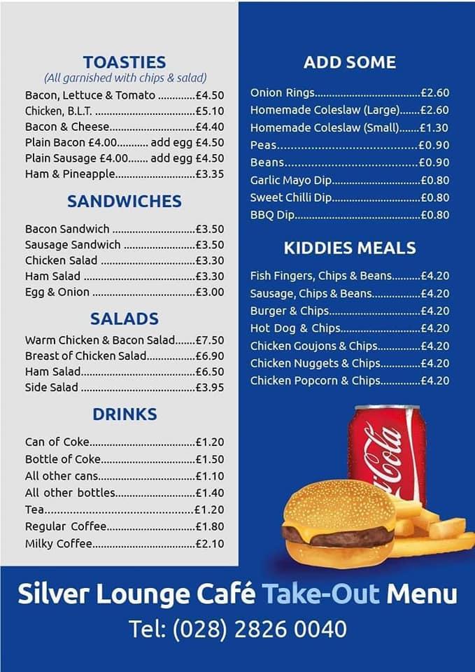 Menu at Silver Lounge Cafe, Larne
