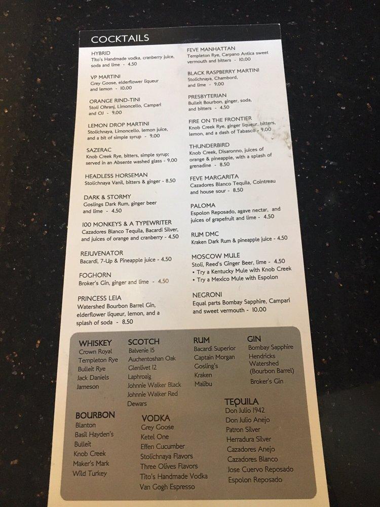 Menu at The Feve pub & bar, Oberlin